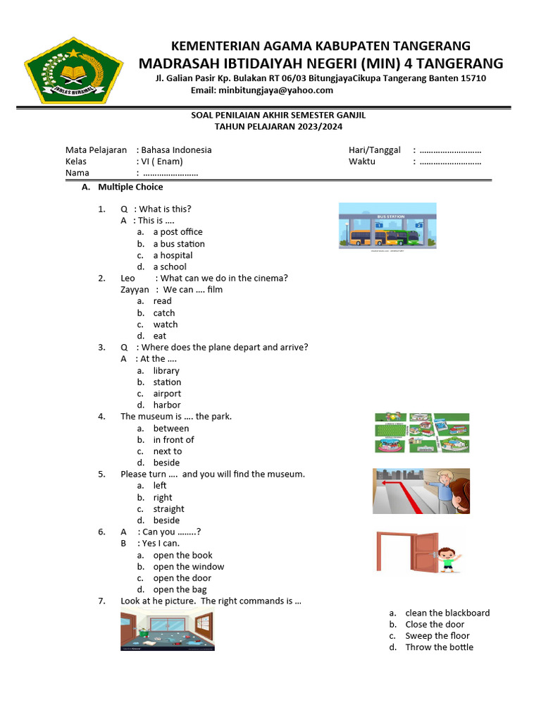 SOAL PAS BAHASA INGGRIS KELAS VI SEMESTER GANJIL | PDF