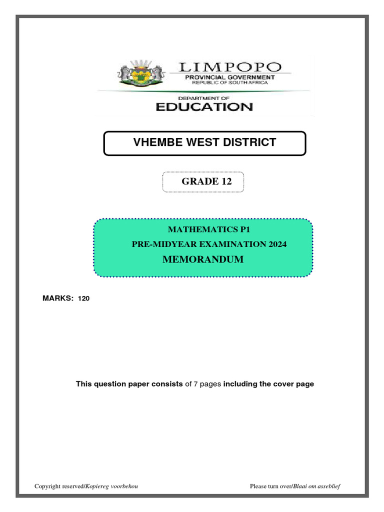 GR12 Maths P1 Pre-Exam Memo | Download Free PDF | Mathematics ...