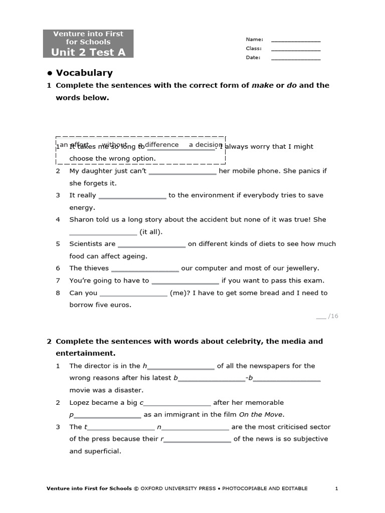Unit Test 2 A Venture | PDF
