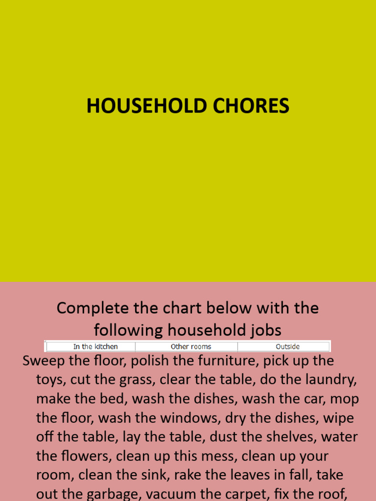 HOUSEHOLD CHORES 11.11 7th Form | PDF