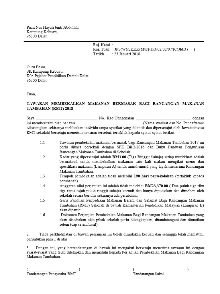 Surat Setuju Terima Pembekal | PDF