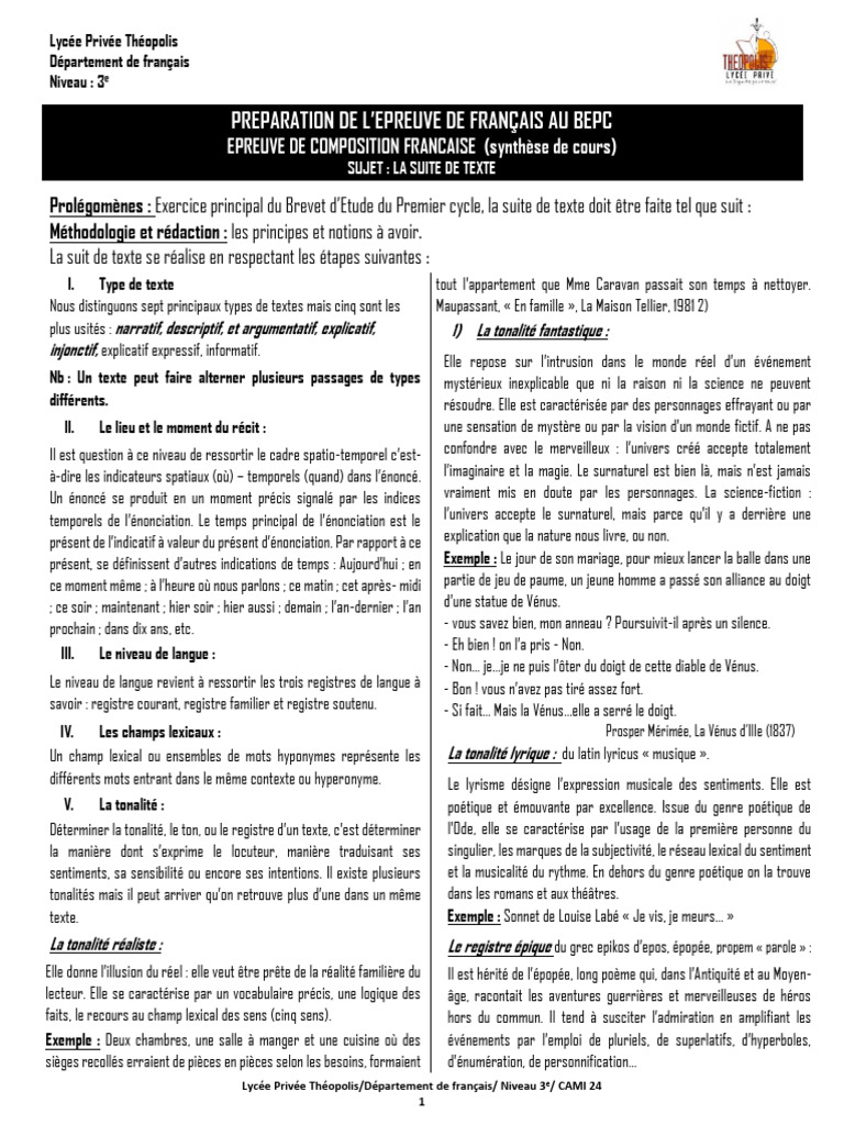 Méthodologie de la suite de texte 3e | PDF