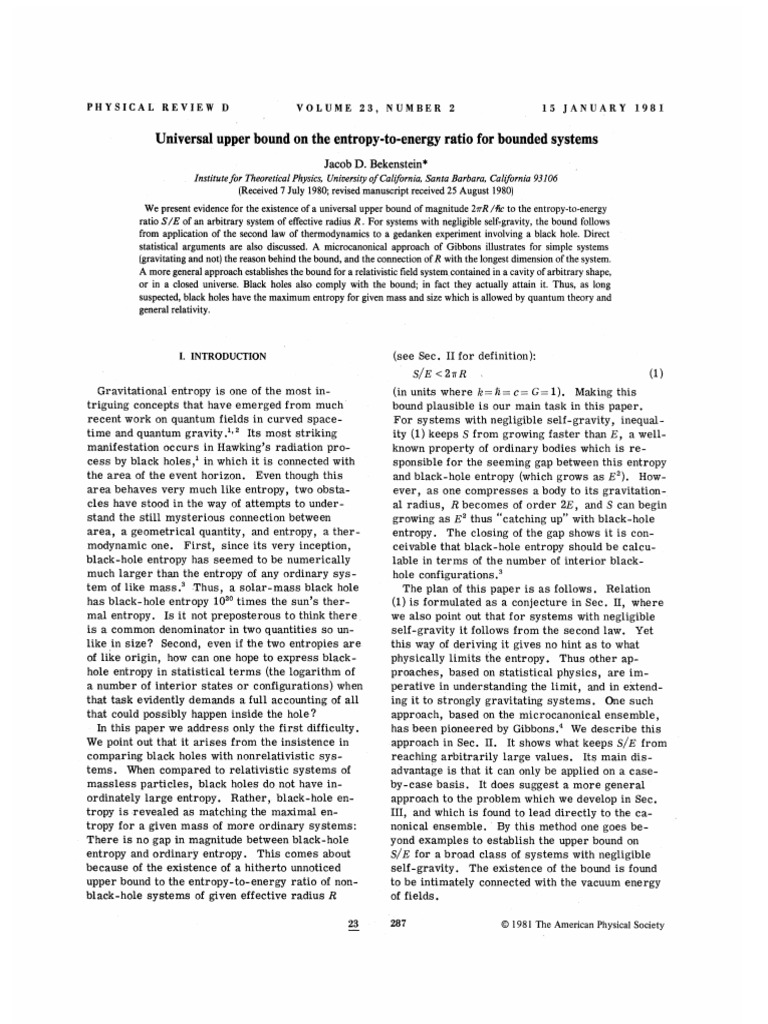 Original Bekenstein | PDF | Black Hole | Entropy