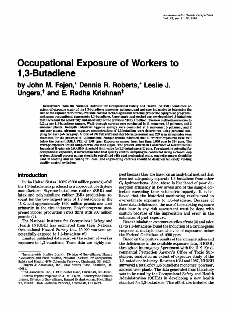 1,3-Butadiene Worker Exposure Study | PDF | Occupational Hygiene | Mean