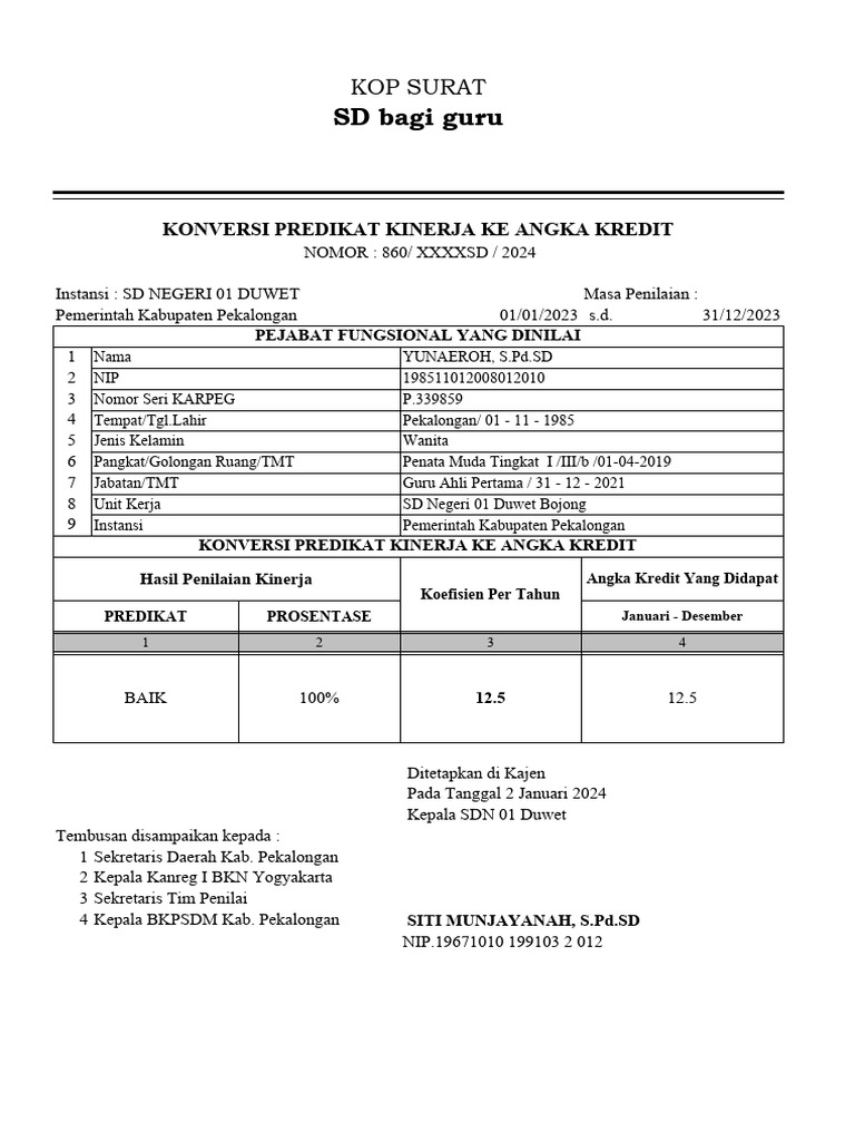 Form PAK Konversi YUNAEROH, S.PD - SD (Ok) | PDF