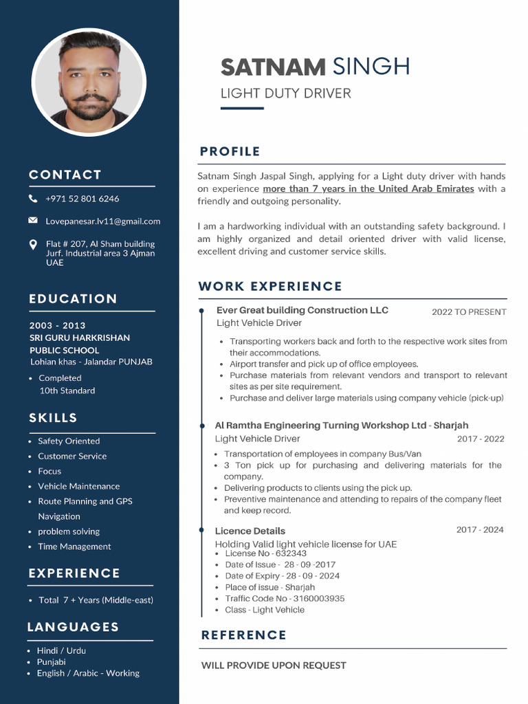 Middle-east Driver CV sample | PDF