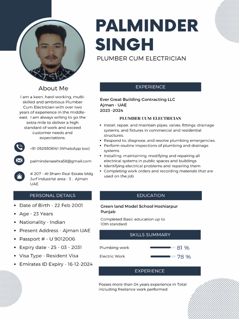 Plumber - Electrician Sample CV | PDF