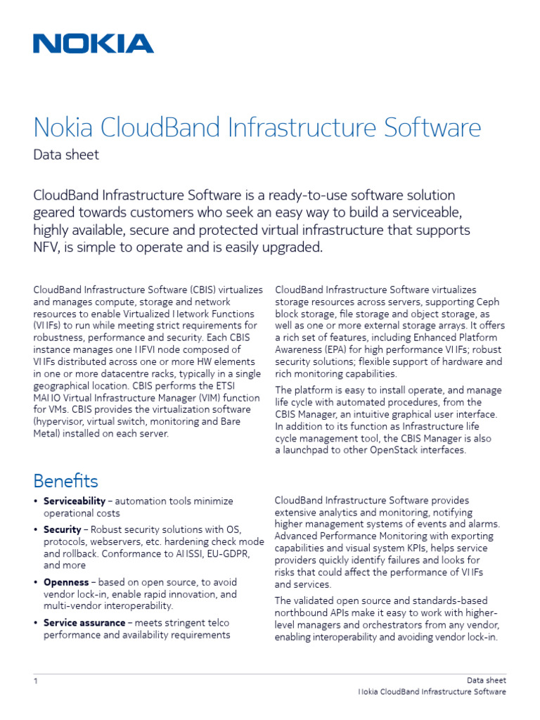 Nokia CloudBand Infrastructure Software Data Sheet en | PDF | Computer Network | Open Stack