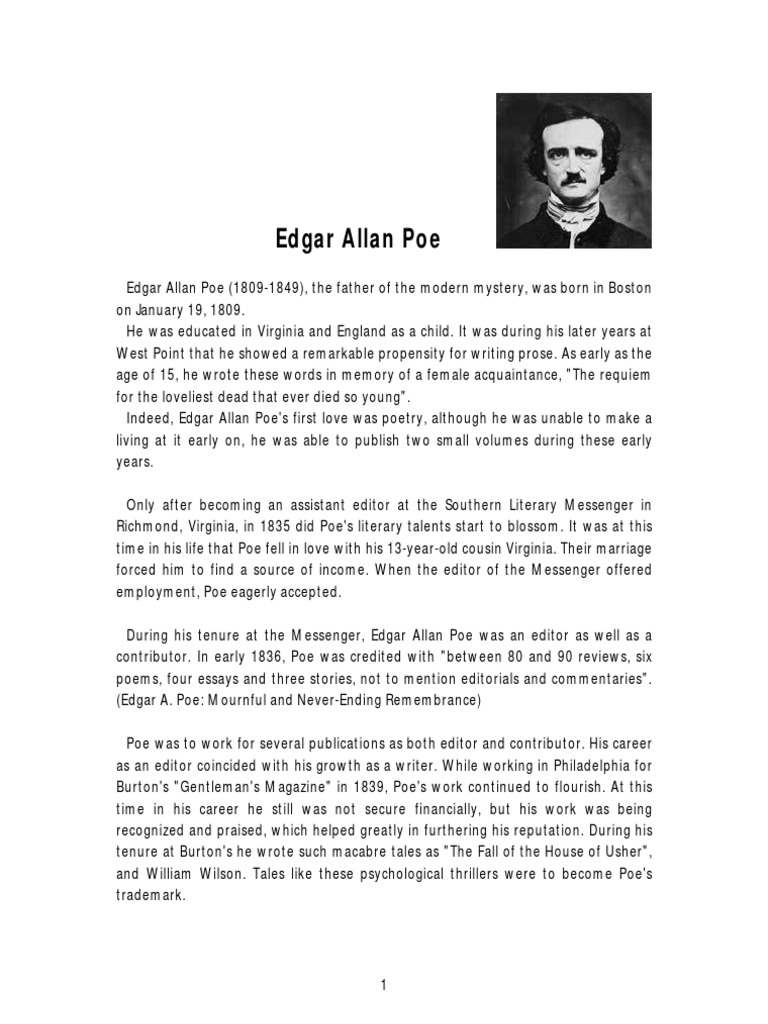 Edgar Allan Poe Biography | PDF | Edgar Allan Poe | Poetry