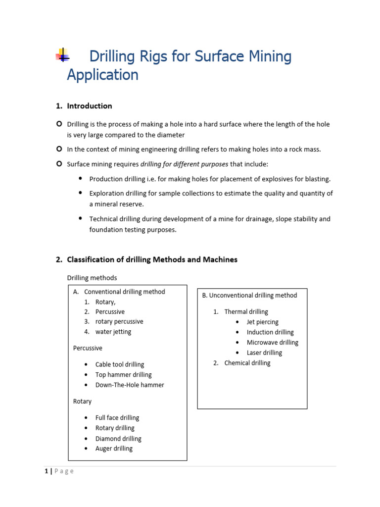E. Note On Drilling - For Surfcae Mining Application | PDF | Drilling ...