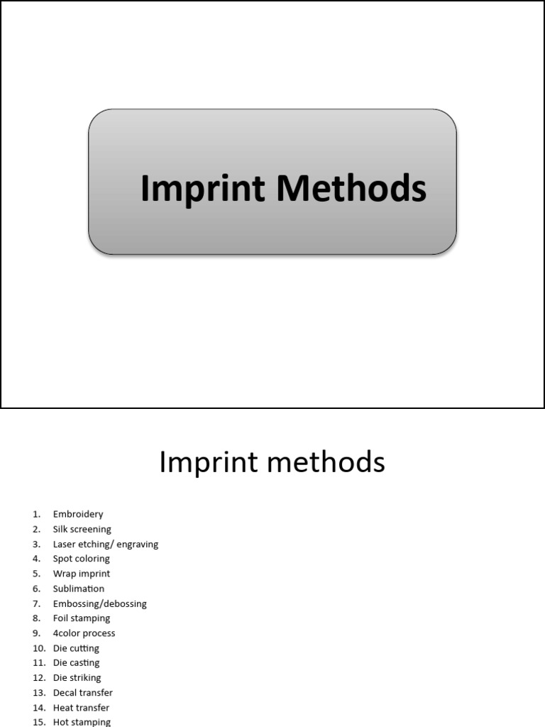 Comprehensive Guide to Imprint Methods | PDF | Engraving | Embroidery