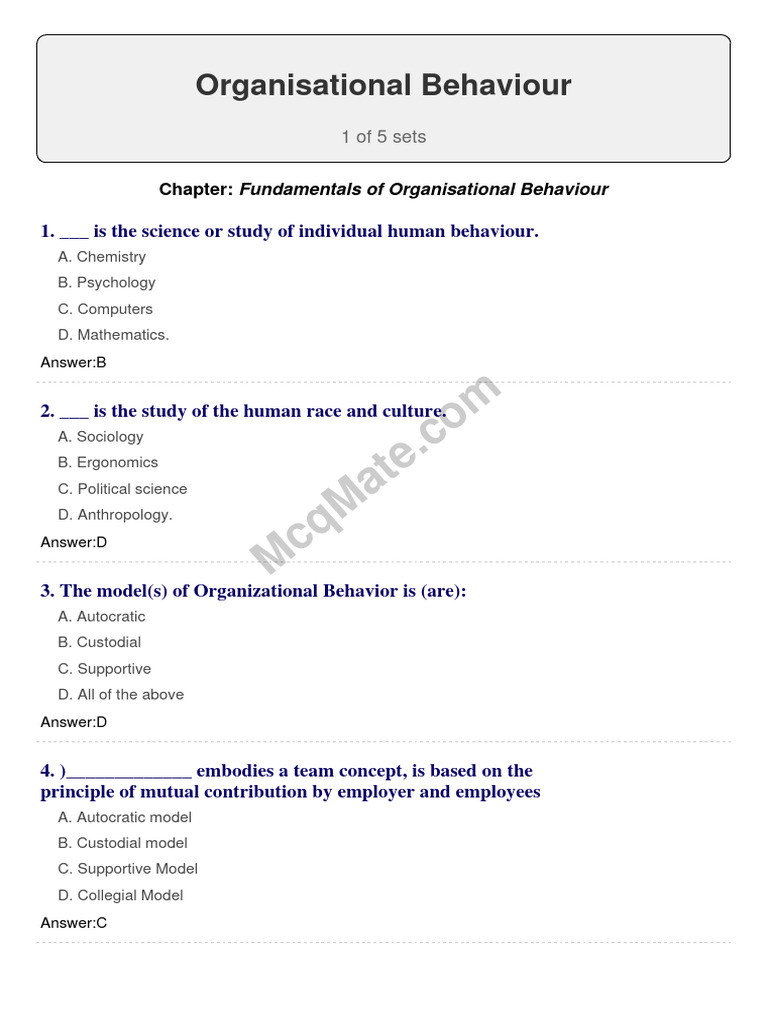 Organisational-Behaviour (Set 1) | PDF | Organizational Behavior | Motivation