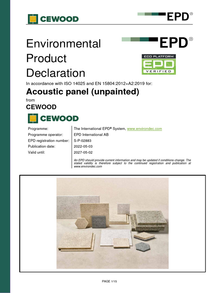 CEWOOD Epd-Acoustic Panels | PDF | Waste Management | Recycling