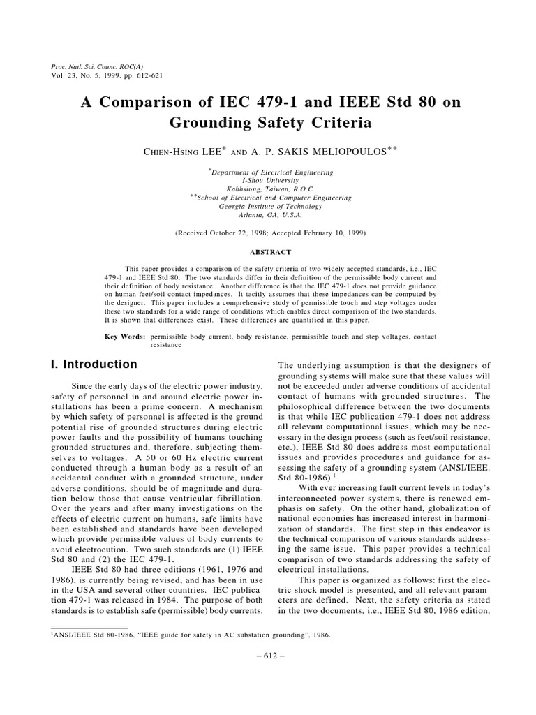 Comparison of IEC 479 1 and IEEE STD 80 On Grounding Safety Criteria | PDF