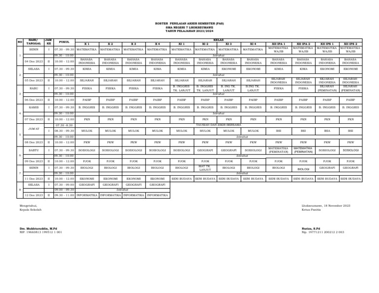 Roster PAS GANJIL 2023-2024 | PDF