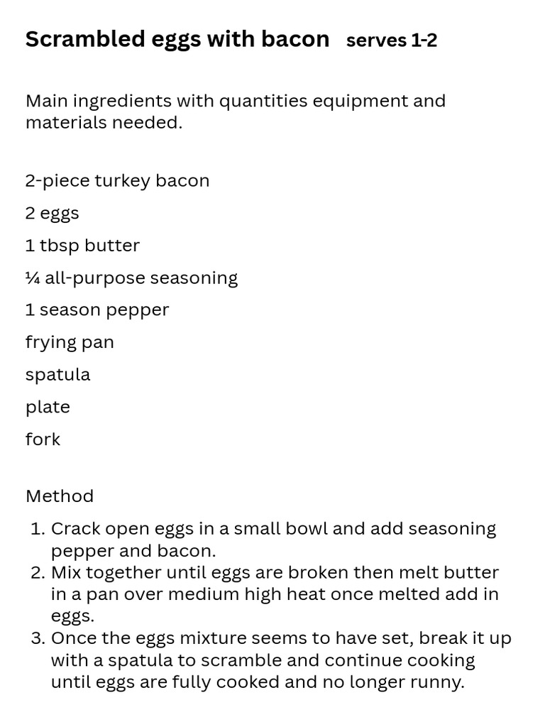 Scrambled Eggs With Bacon Serves 1-2 | PDF