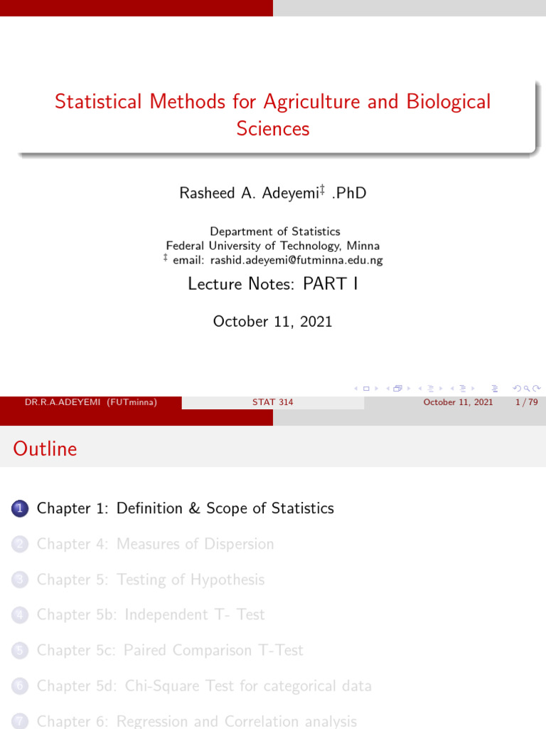 Ade STAT314 Note | PDF | Coefficient Of Variation | Statistics