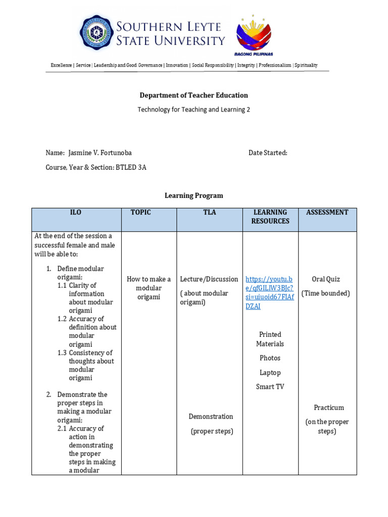 Learning Program Final Output Done | PDF | Origami | Teaching