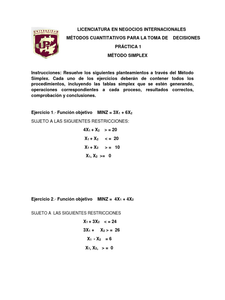 Práctica 1 Método Simplex | PDF