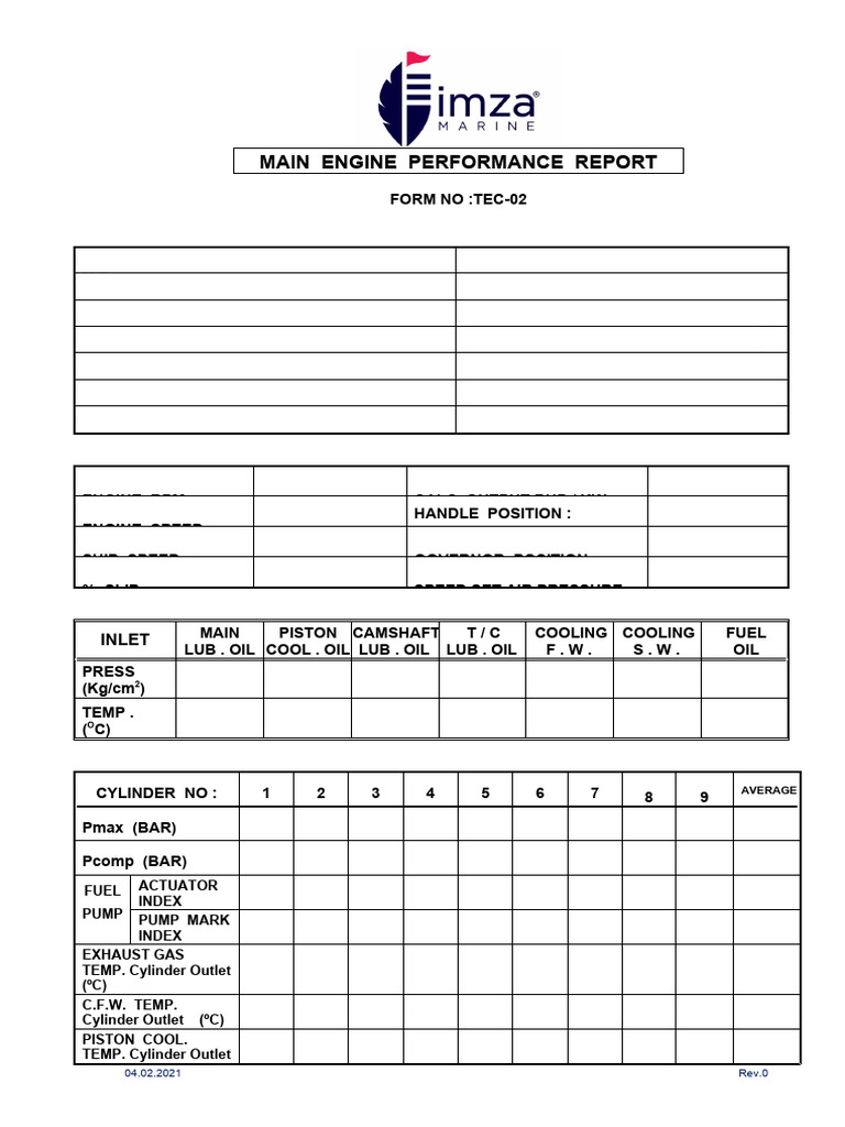 Tec-02 MAIN ENGINE PERFORMANCE REPORT | PDF | Turbocharger | Engines