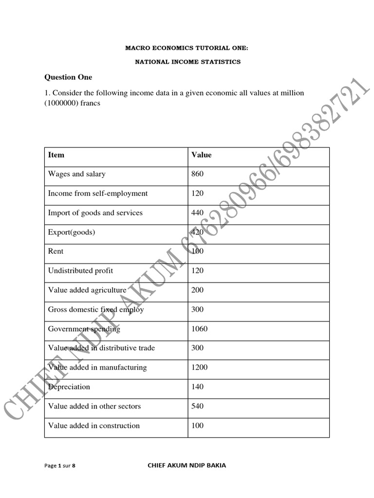 Macro Econs-Tutorial One & Two | PDF | Measures Of National Income And Output | Income