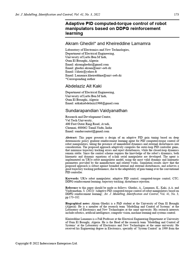 Paper Adaptive@PID@Computed Torque@Control@Robot | PDF | Control Theory ...