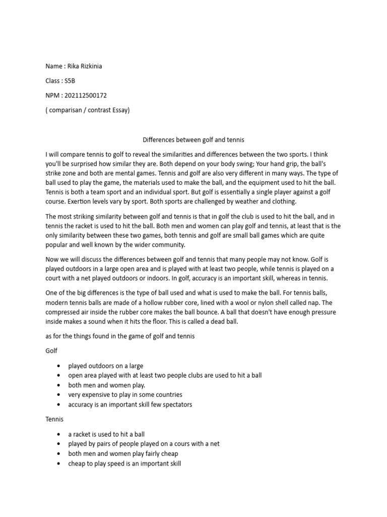 Comparisan Contrast Essay | PDF | Ball | Sports Equipment