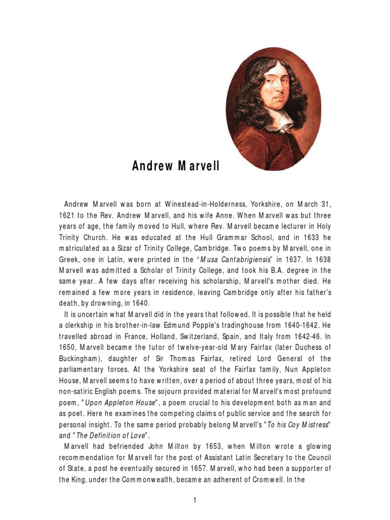 Andrew Marvell Biography | Poetry