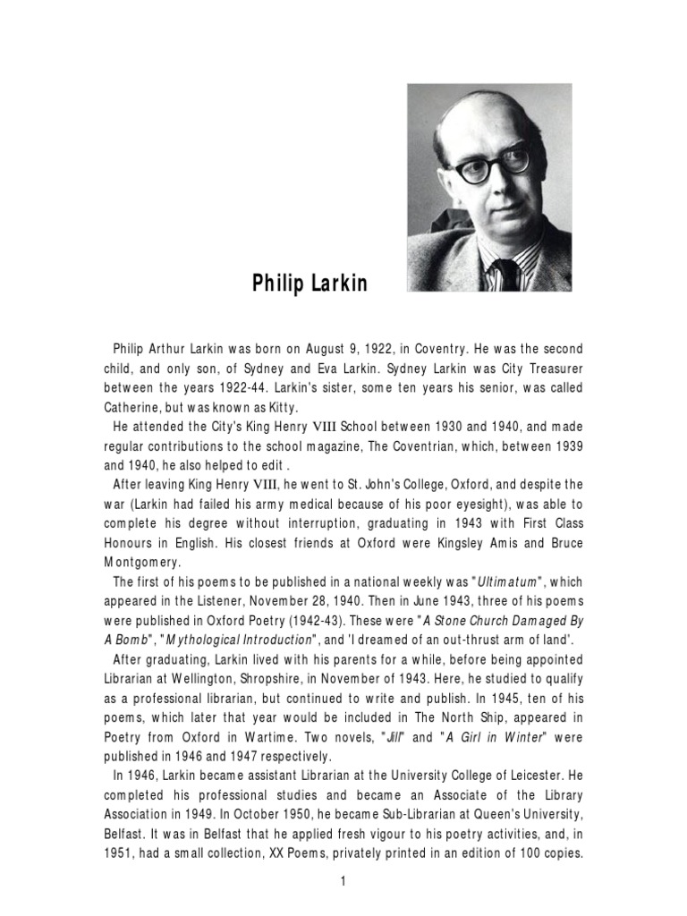 Philip Larkin Biography | PDF | Poetry