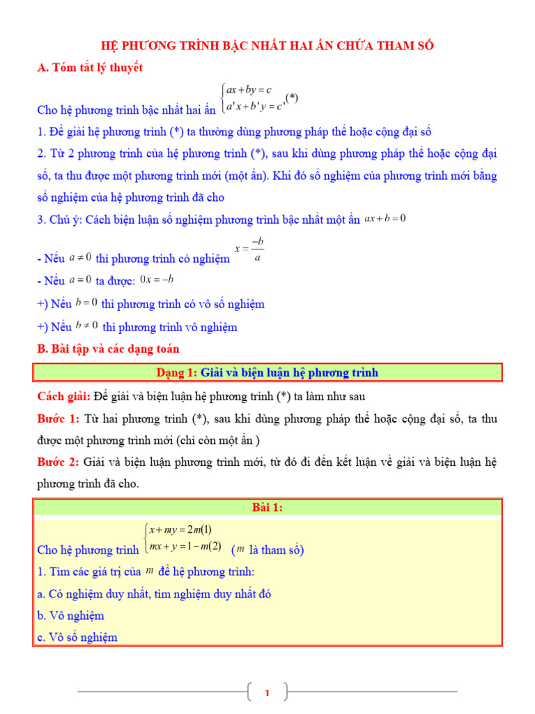 Tai Lieu Toan 9 Chu de He Phuong Trinh Bac Nhat Hai An Chua Tham So | PDF