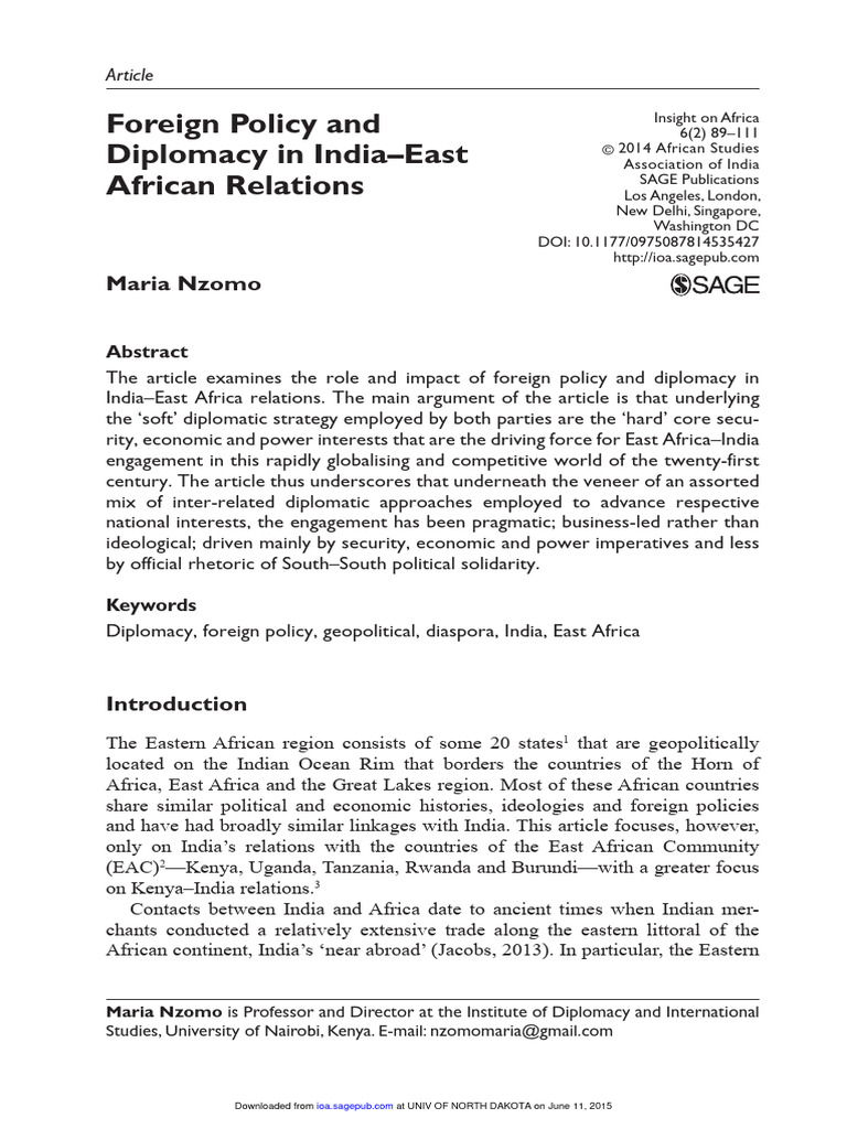 Foreign Policy and Diplomacy in India-East African Relations | PDF ...