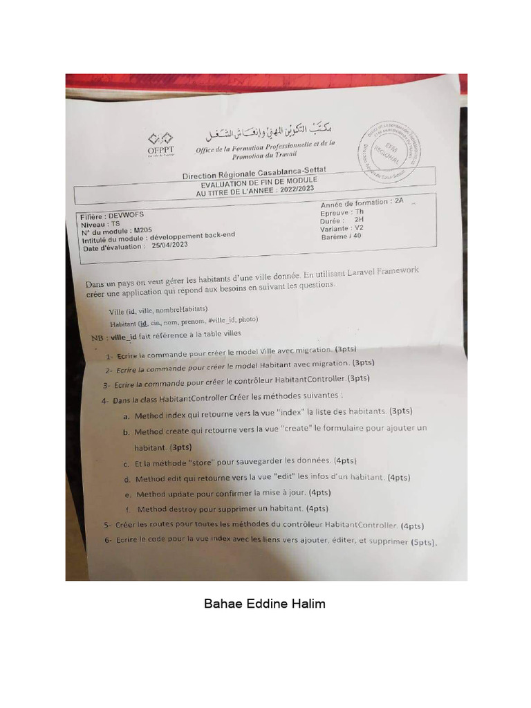 Correction Exam Fin de Module Laravel 2023 | PDF | Directory (Computing) | Computer File