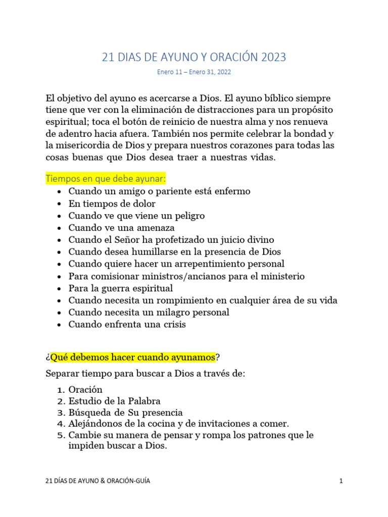 21 Dias de Ayuno Oracion Guia | PDF | Rápido | Oración