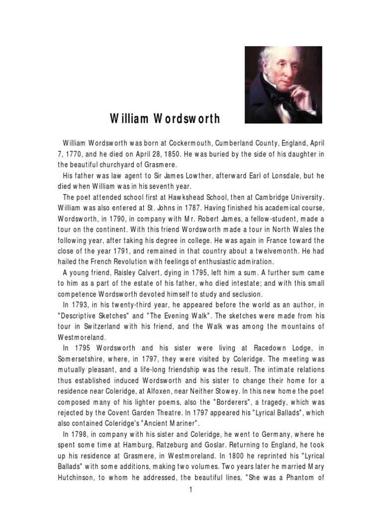 William Wordsworth Biography | PDF | William Wordsworth | Poetry