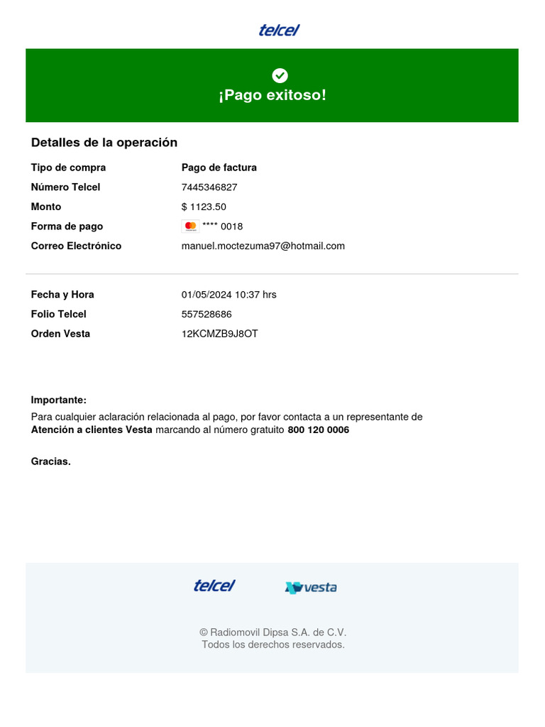 Comprobante de Pago Telcel | PDF | Finanzas y dinero