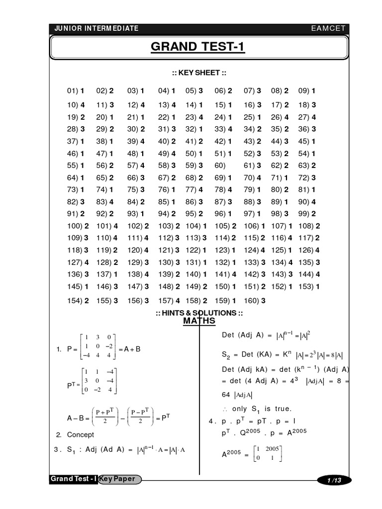 JR Eamcet GT-1 QP (Eng) Key | PDF | Functions And Mappings | Euclidean Geometry