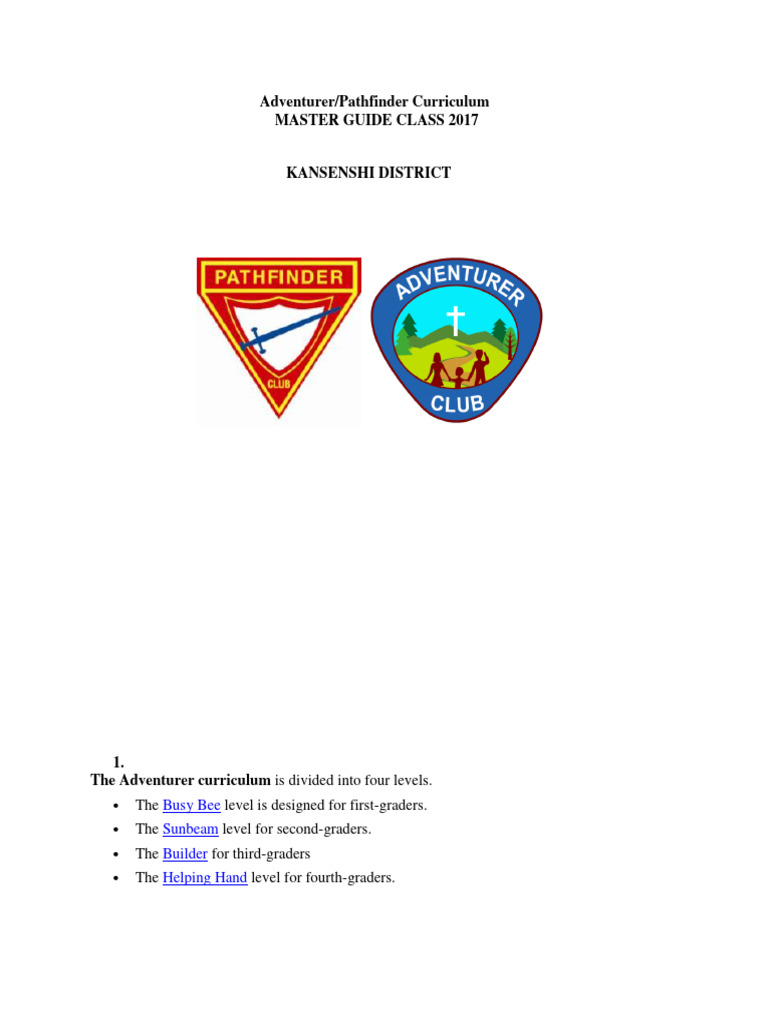 Adventurer/Pathfinder Curriculum Overview | PDF