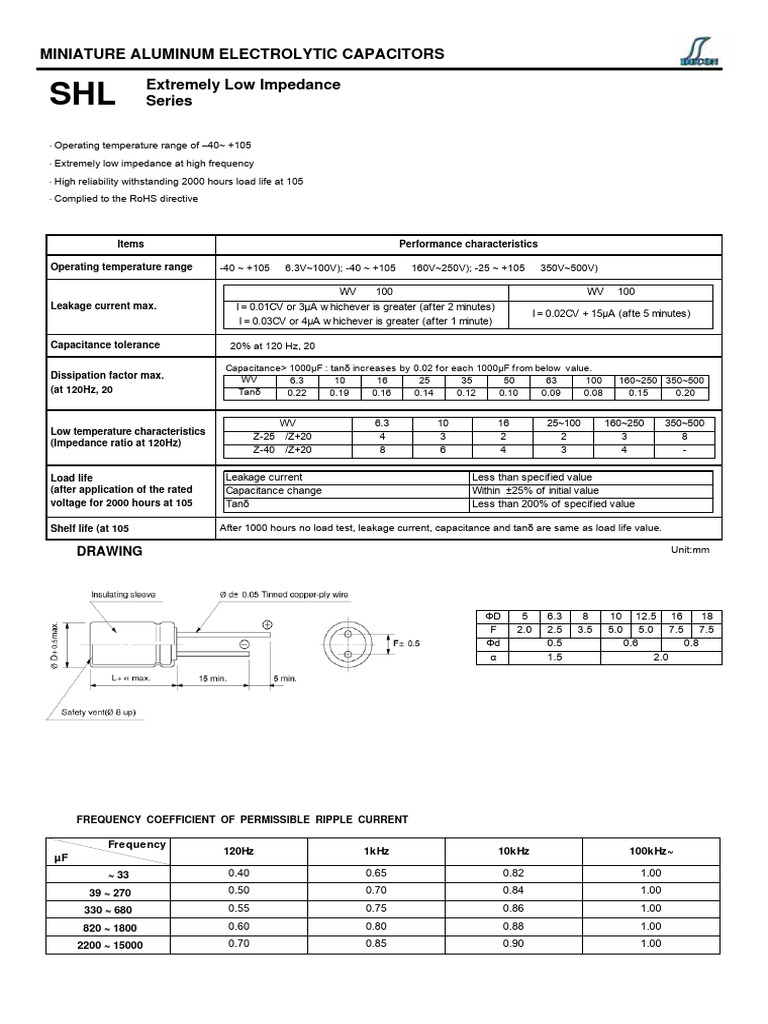 Decon (Radial Thru-Hole) SHL Series | PDF | Capacitor | Voltage