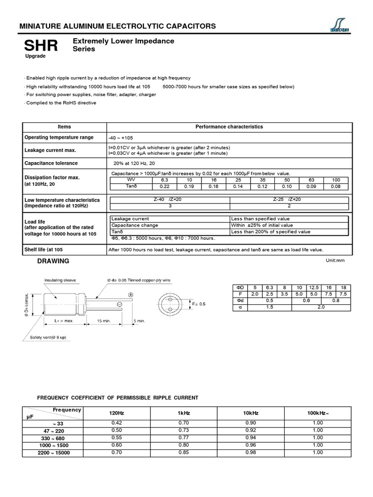 Decon (Radial Thru-Hole) SHR Series | PDF | Capacitor | Electrical Equipment