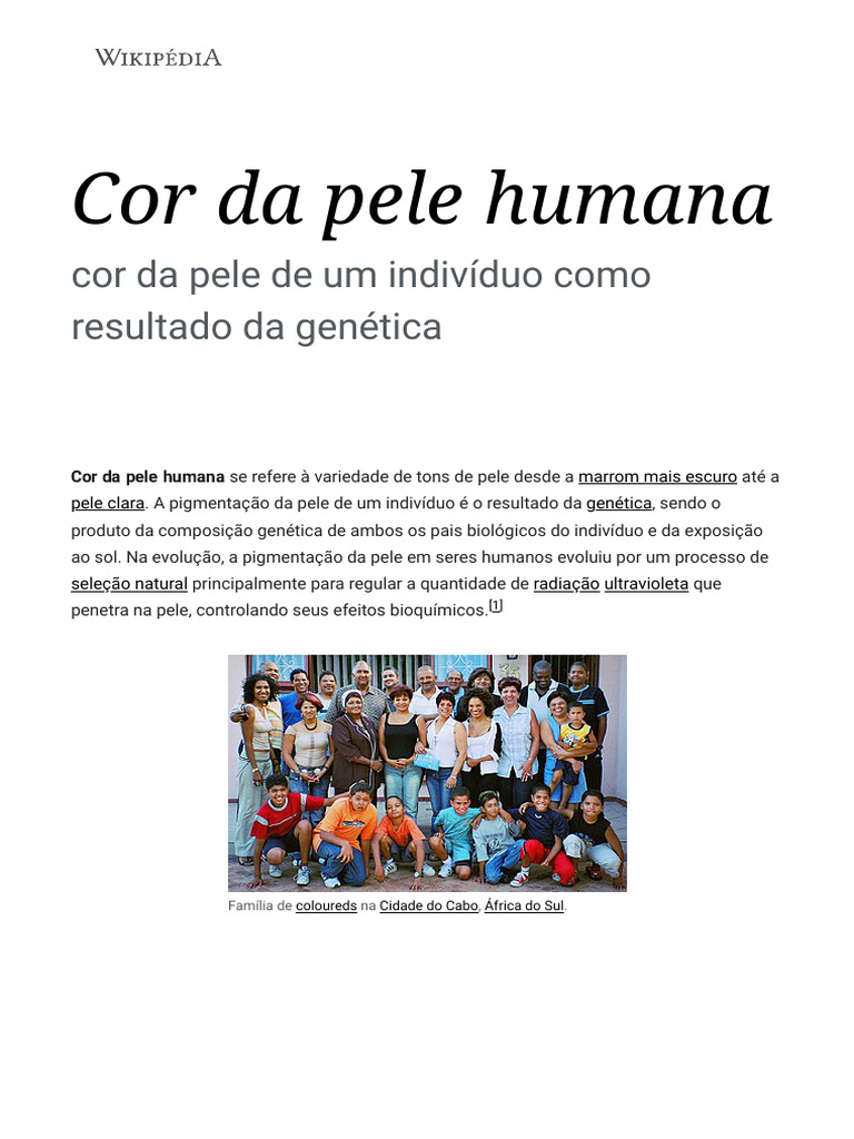 Cor Da Pele Humana - Wikipédia, A Enciclopédia Livre | PDF | Cor da ...
