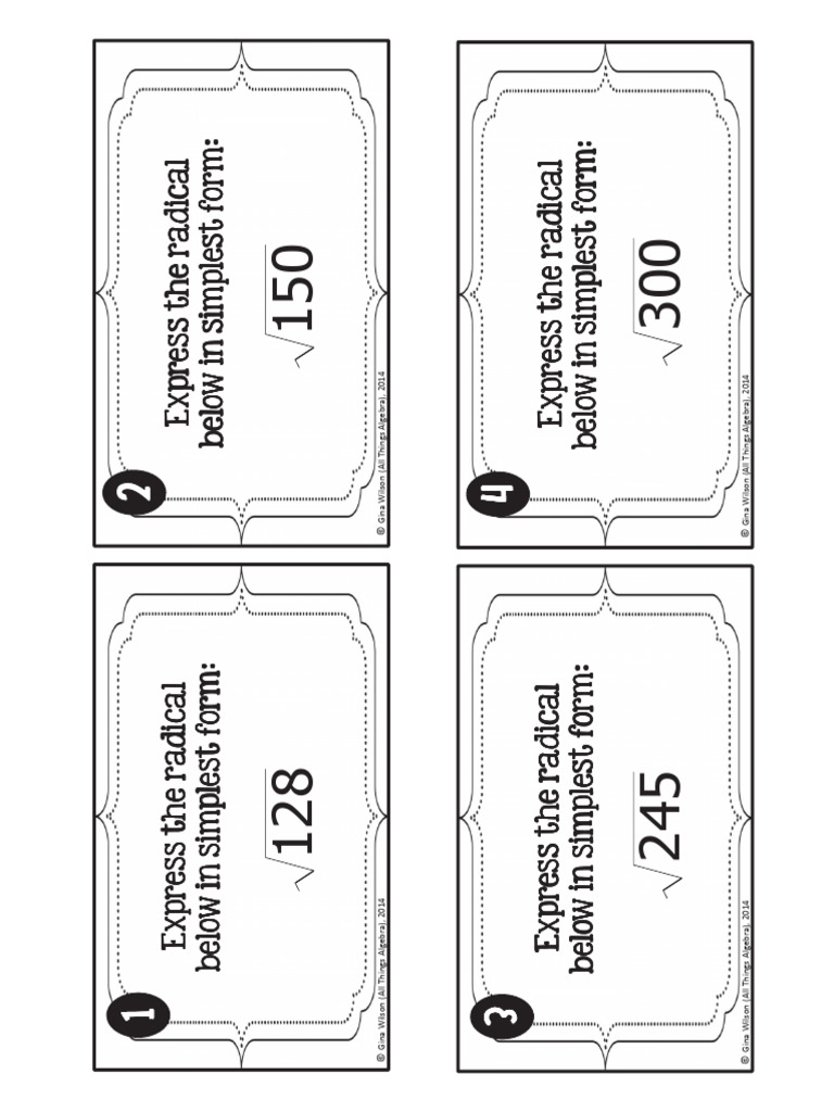 Simplifying Radicals Task Cards | PDF