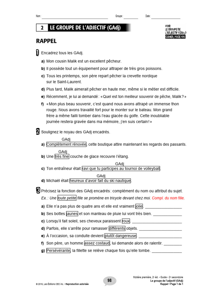 Exemples et exercices sur le GAdj | PDF