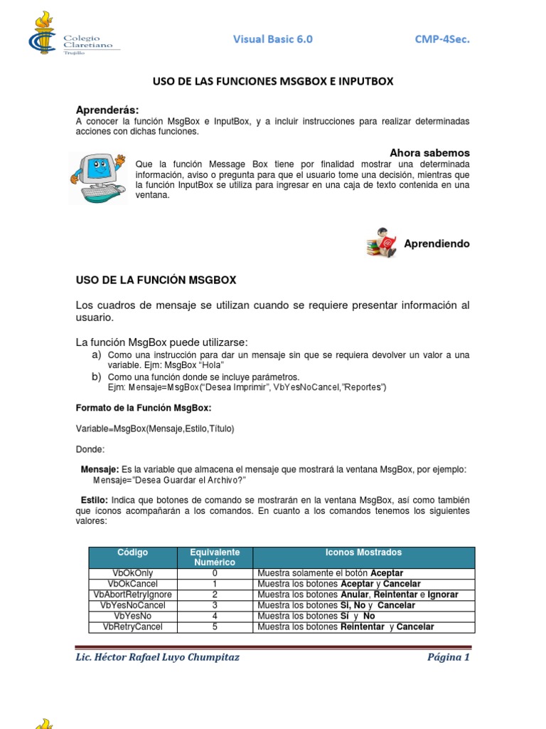 Uso de Las Funciones Msgbox e Inputbox | PDF | Ventana (informática) | Básico