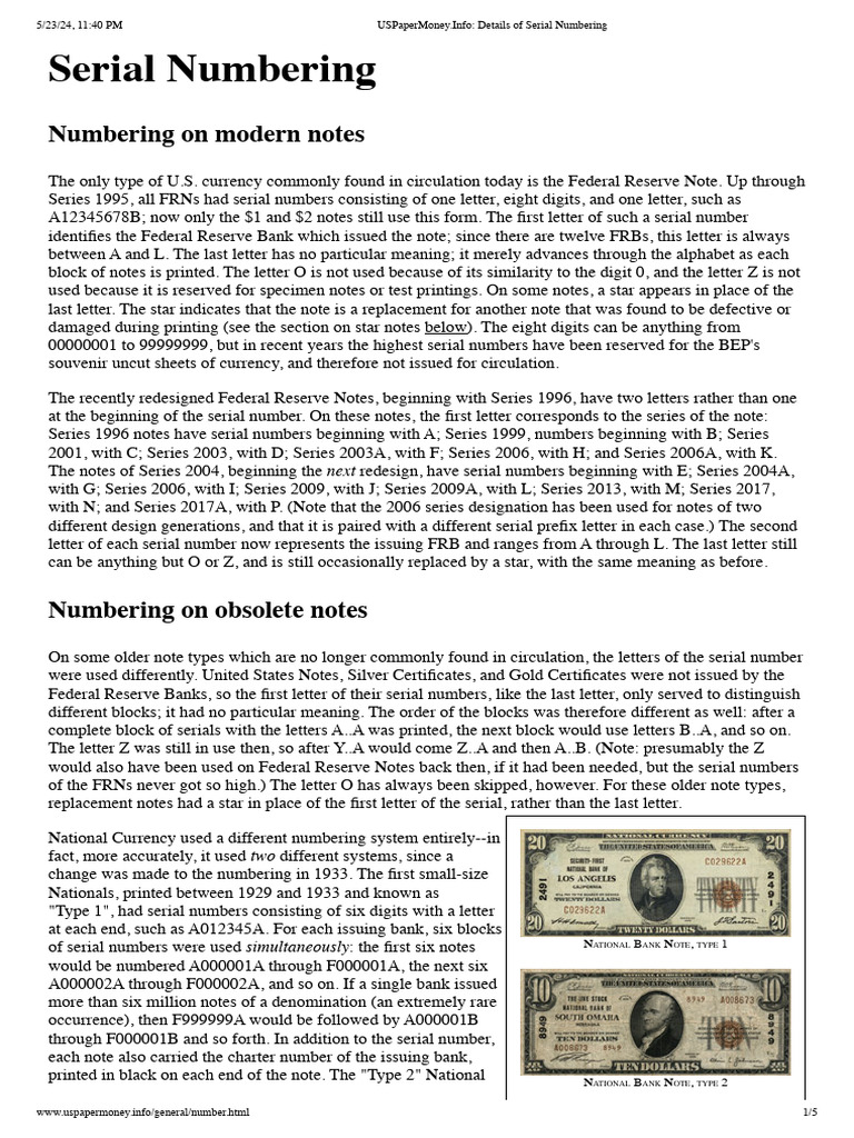 US Currency Serial Number Guide | PDF | National Bank Note | Federal ...
