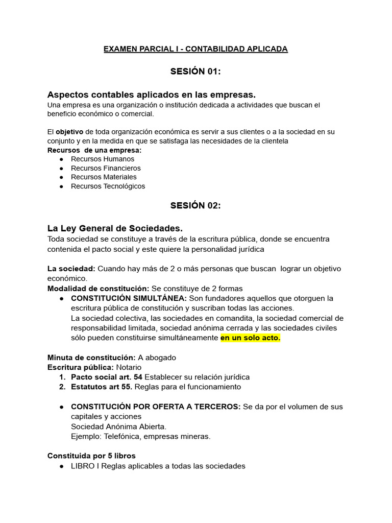 EXAMEN P1 - CONTABILIDAD APLICADA (1) | PDF | Sociedad de ...