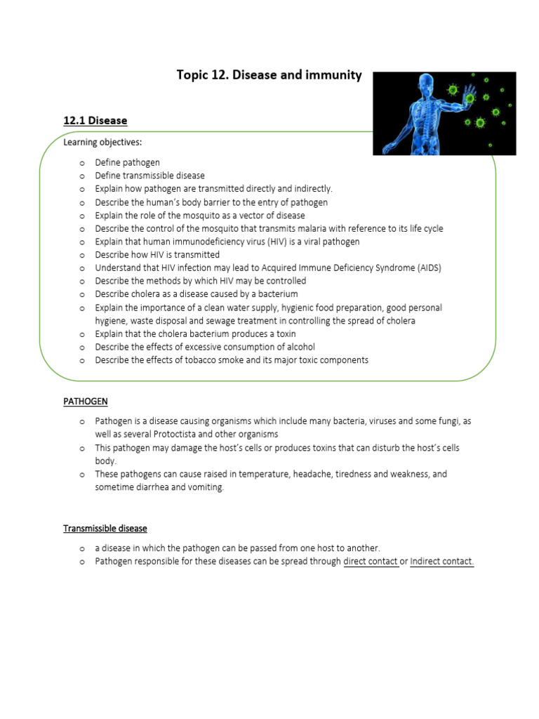 Topic 12 Disease and immunity | PDF | Pathogen | Hiv/Aids