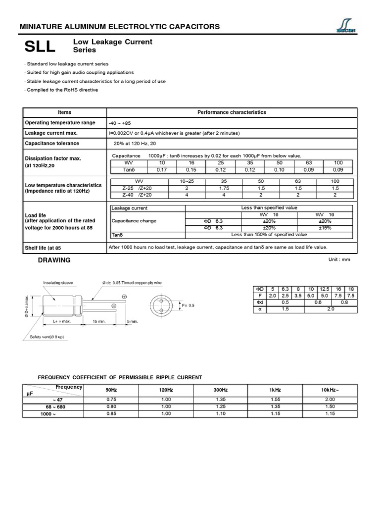Decon (Radial Thru-Hole) SLL Series | PDF | Capacitor | Capacitance