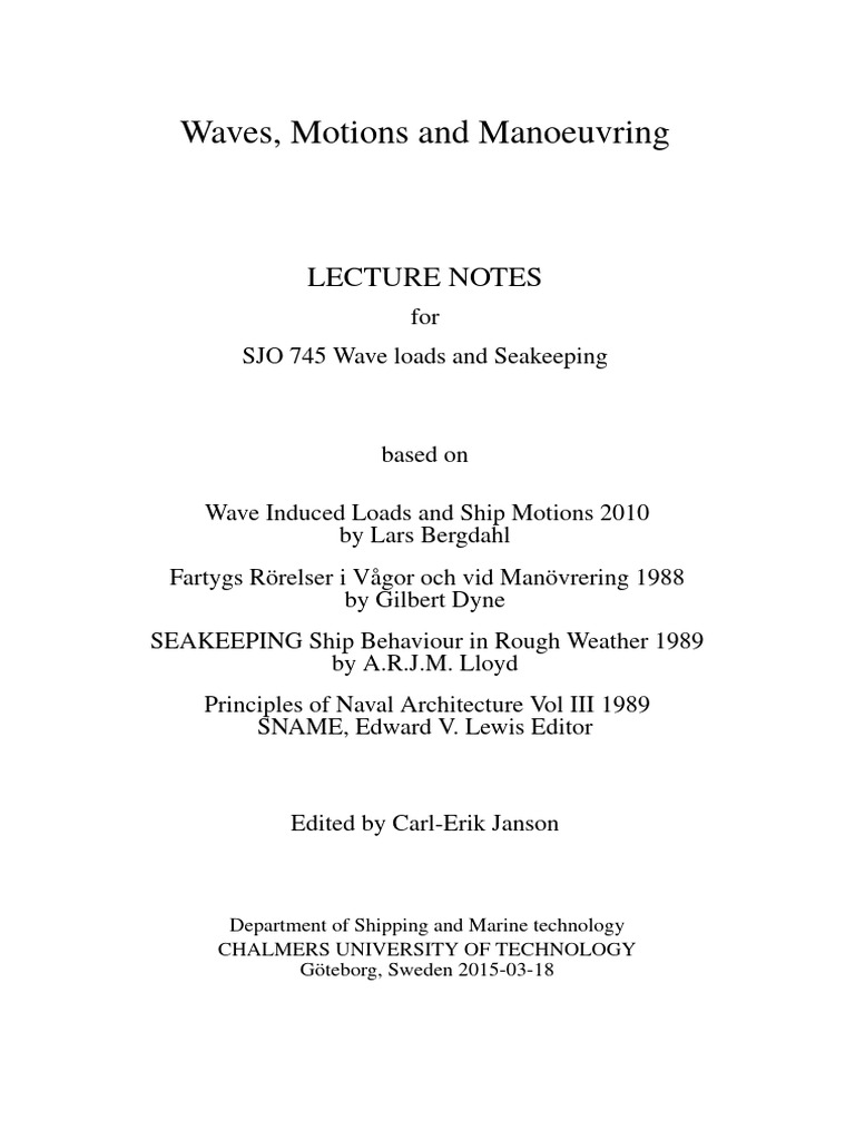 Waves, Motions and Manoeuvring Lecture Notes | PDF | Fluid Dynamics | Waves