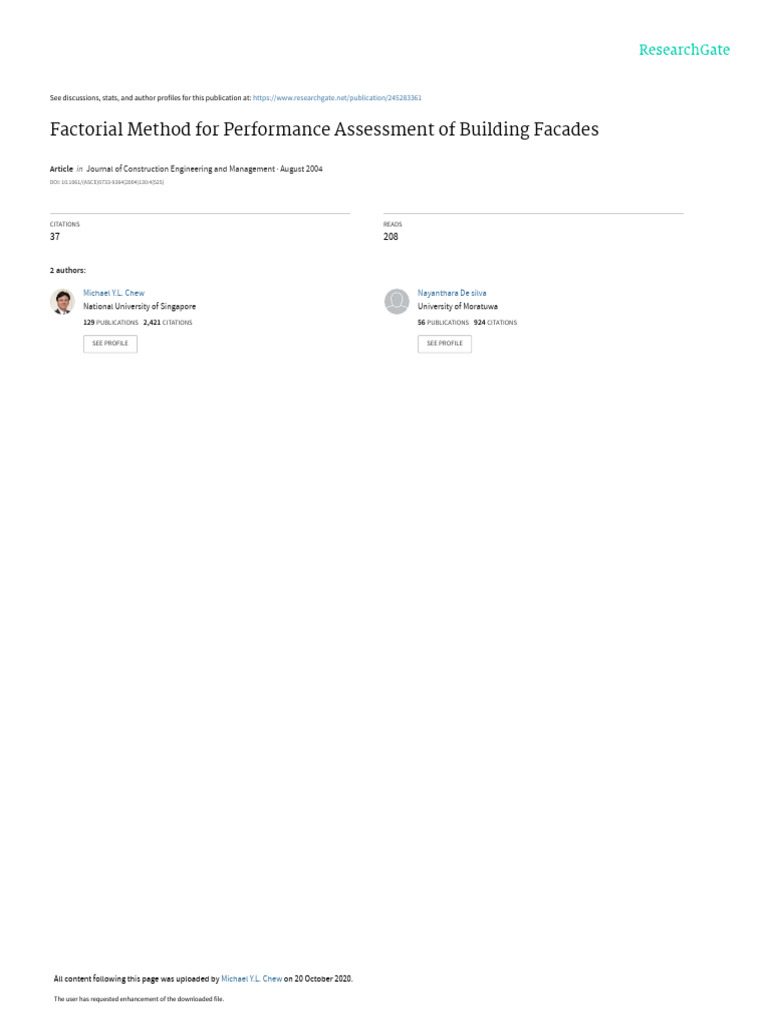 Performance Assessment of Building Facades | PDF | Risk | Methodology