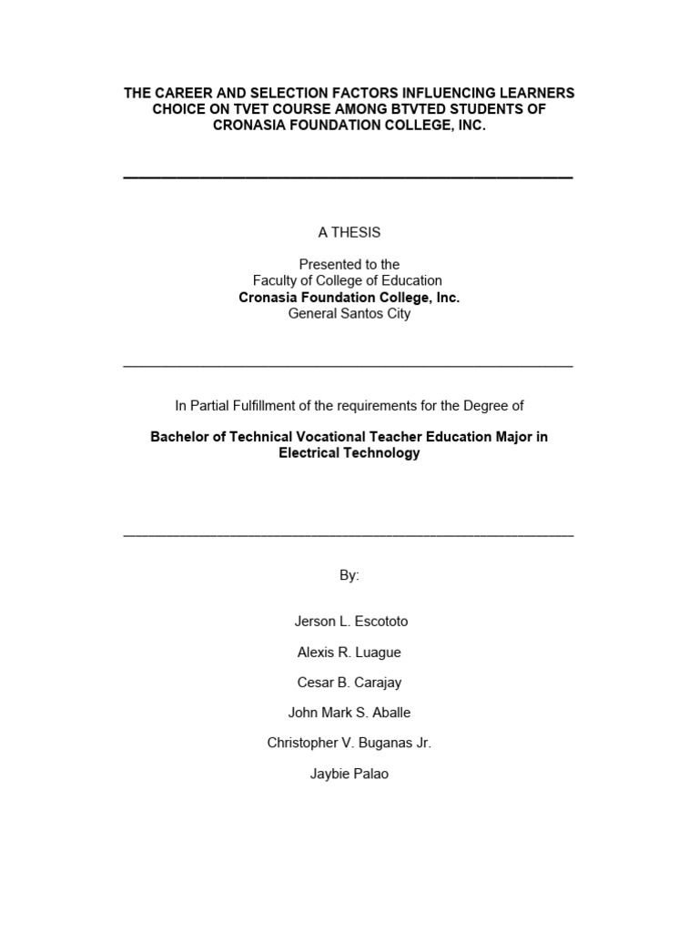 The Career and Selection Factors Influencing Learners Choice On Tvet ...